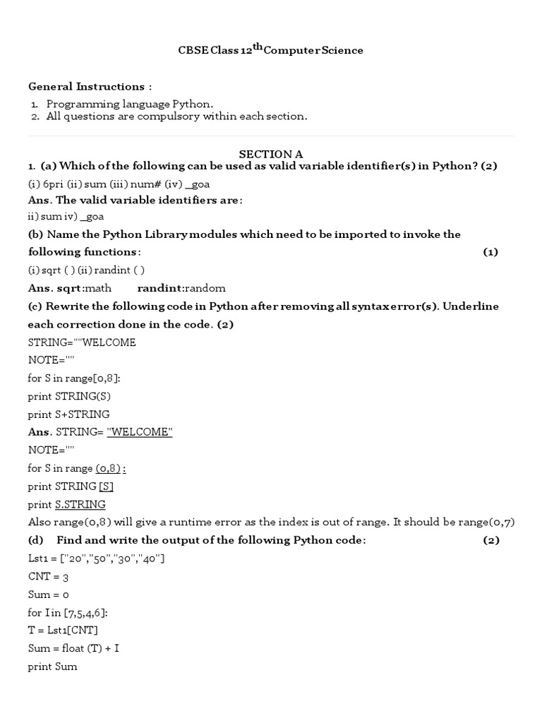 Xii Cs Solved Sample Pap3er | PDF | Recursion | Subroutine