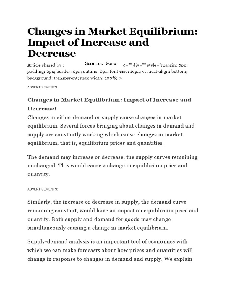 Changes in Market Equilibrium: Impact of Increase and Decrease | PDF ...