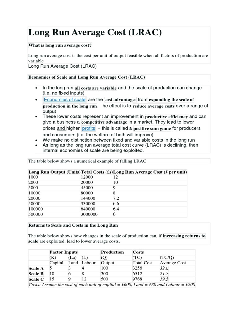 Long Run Average Cost (LRAC) : Economies of Scale | Download Free PDF ...