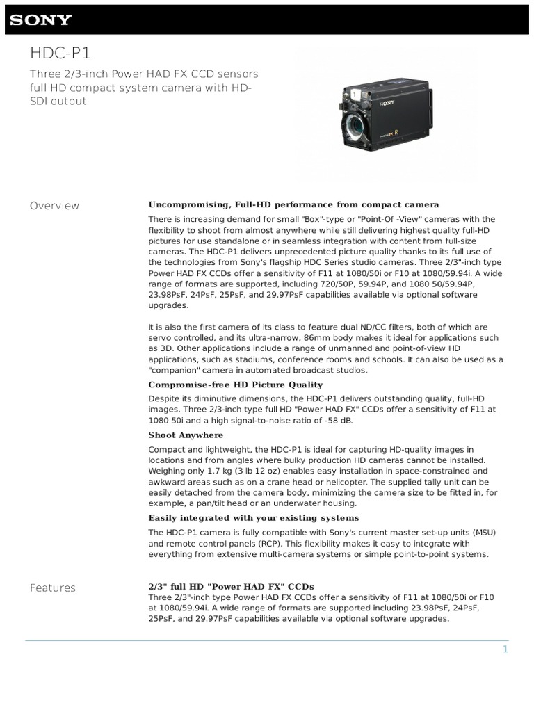 HDC-P1: Three 2/3-Inch Power HAD FX CCD Sensors Full HD Compact System ...
