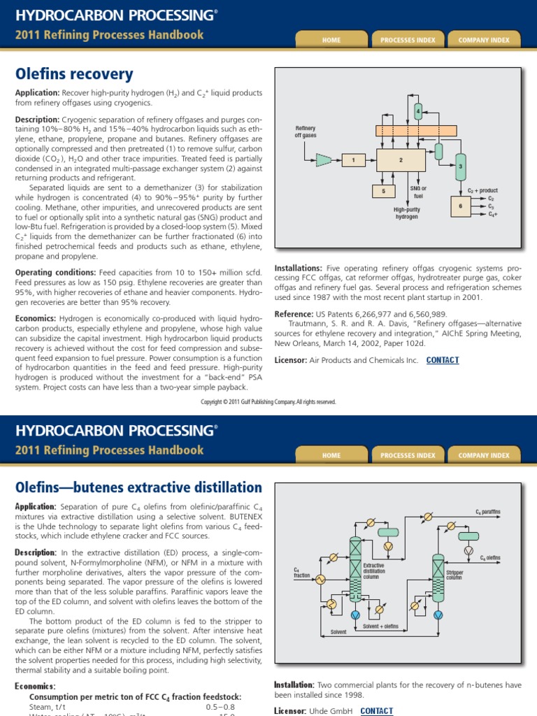 Olefins Recovery: 2011 Refining Processes Handbook | PDF | Natural Gas ...