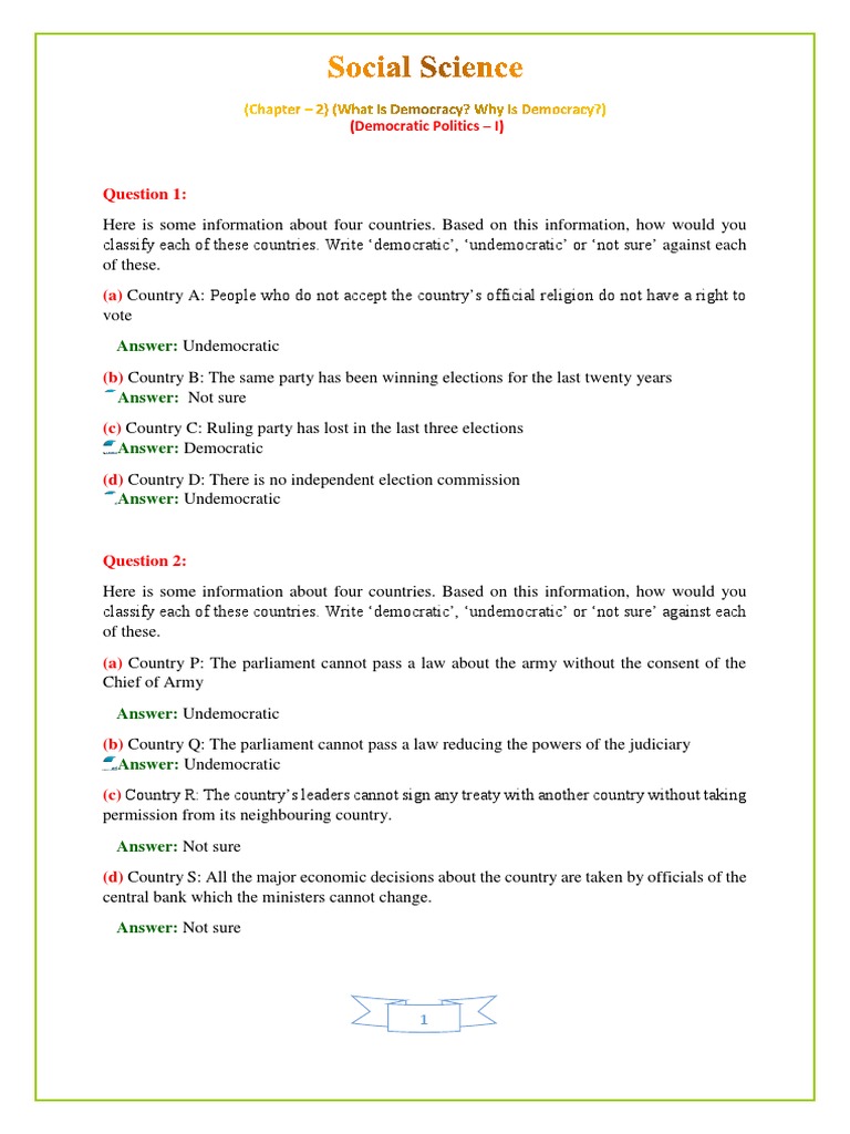 Answer:: (Democratic Politics - I) | PDF | Democracy | Political Ideologies