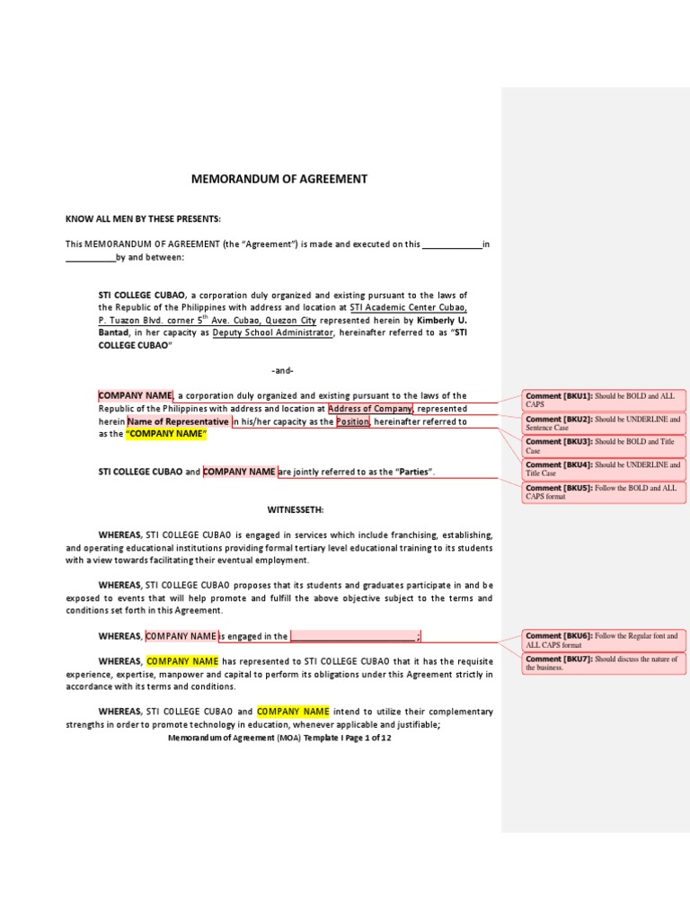 Sample of Memorandum of Agreement (MOA) | PDF | Indemnity | Performance ...