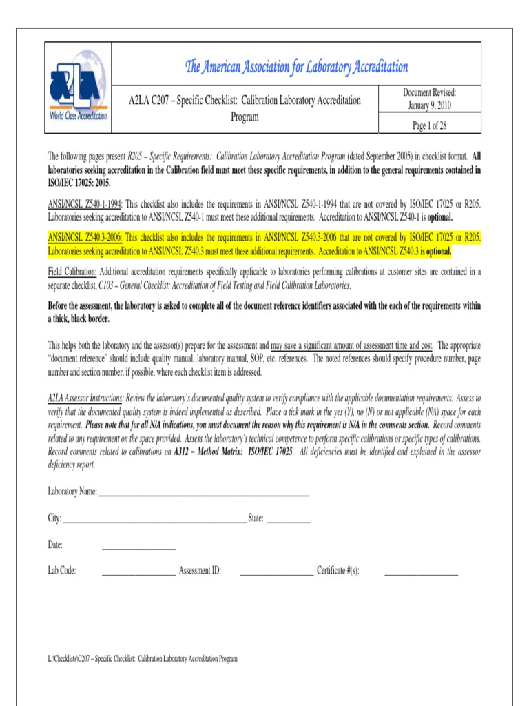 Audit Check List | PDF | Calibration | Metrology