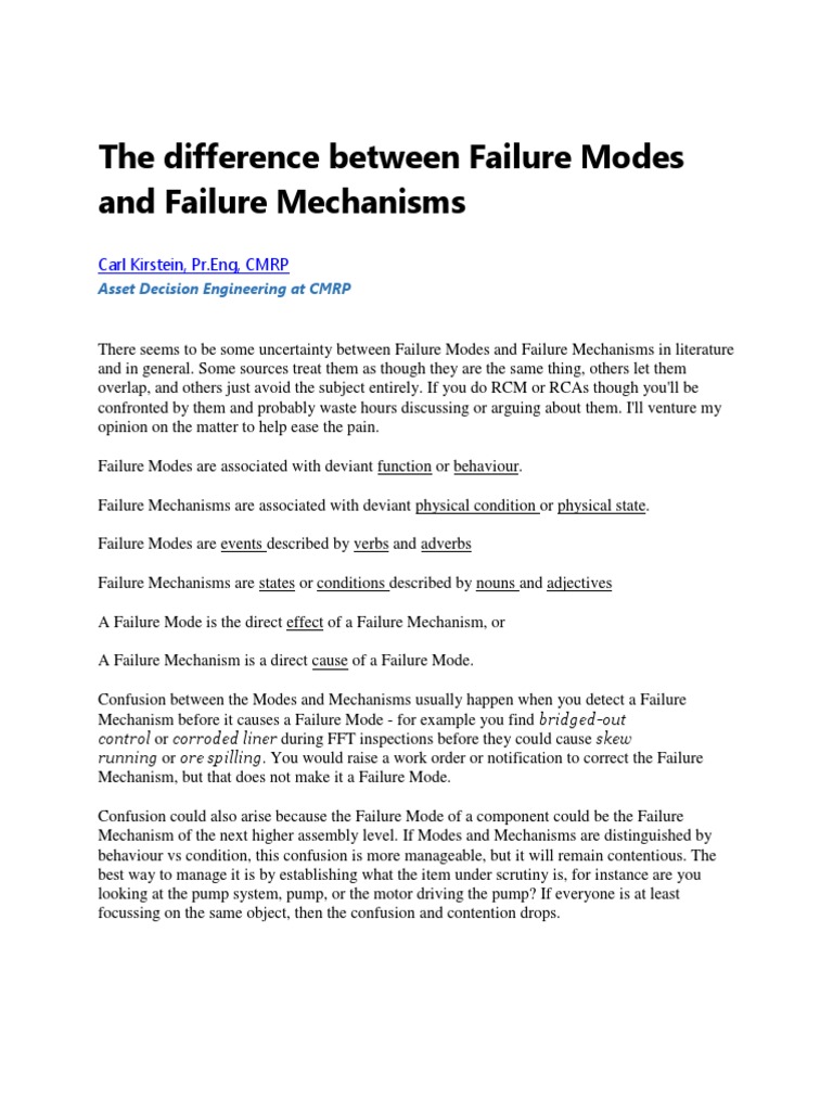 The Difference Between Failure Modes and Failure Mechanisms | PDF ...