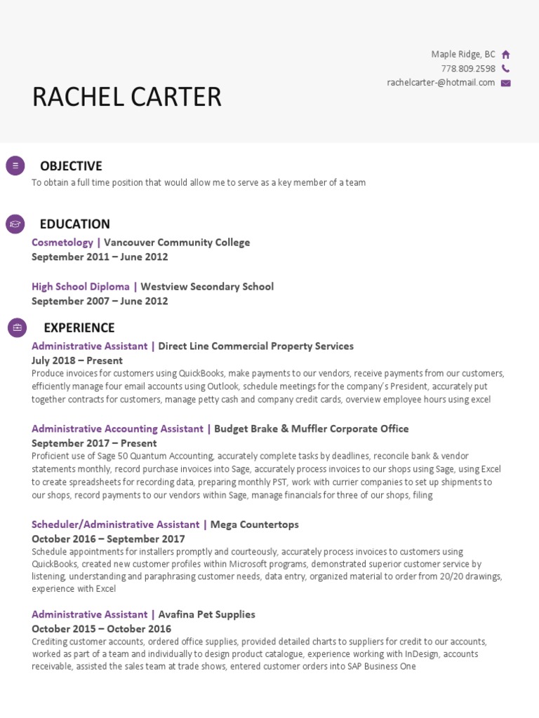 Rachel Carter: Objective | PDF | Credit Card | Service Industries