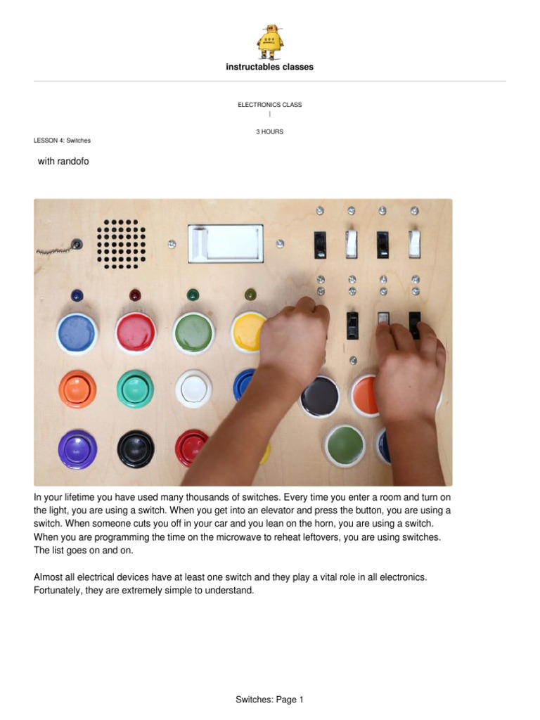 Instructables Classes: Electronics Class - 3 Hours LESSON 4: Switches | PDF | Switch | Components