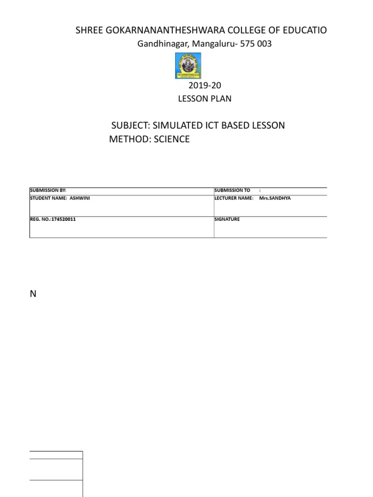 Simulated ICT-Based Science Lesson Plan on [CLASS UNIT TOPIC] Submitted by Ashwini for Review by ...