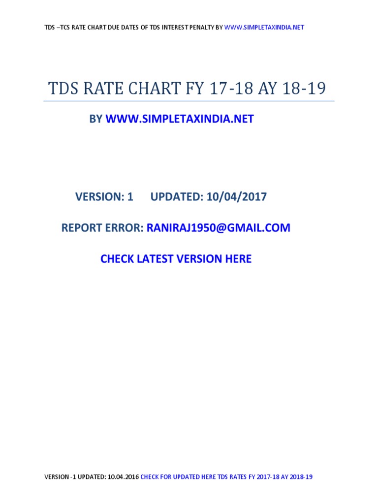 Tds Rate Chart | PDF | Income Tax In India | Payments