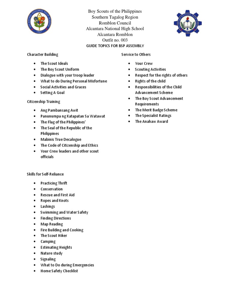 BSP Assembly Guide and Scout Ideals | PDF