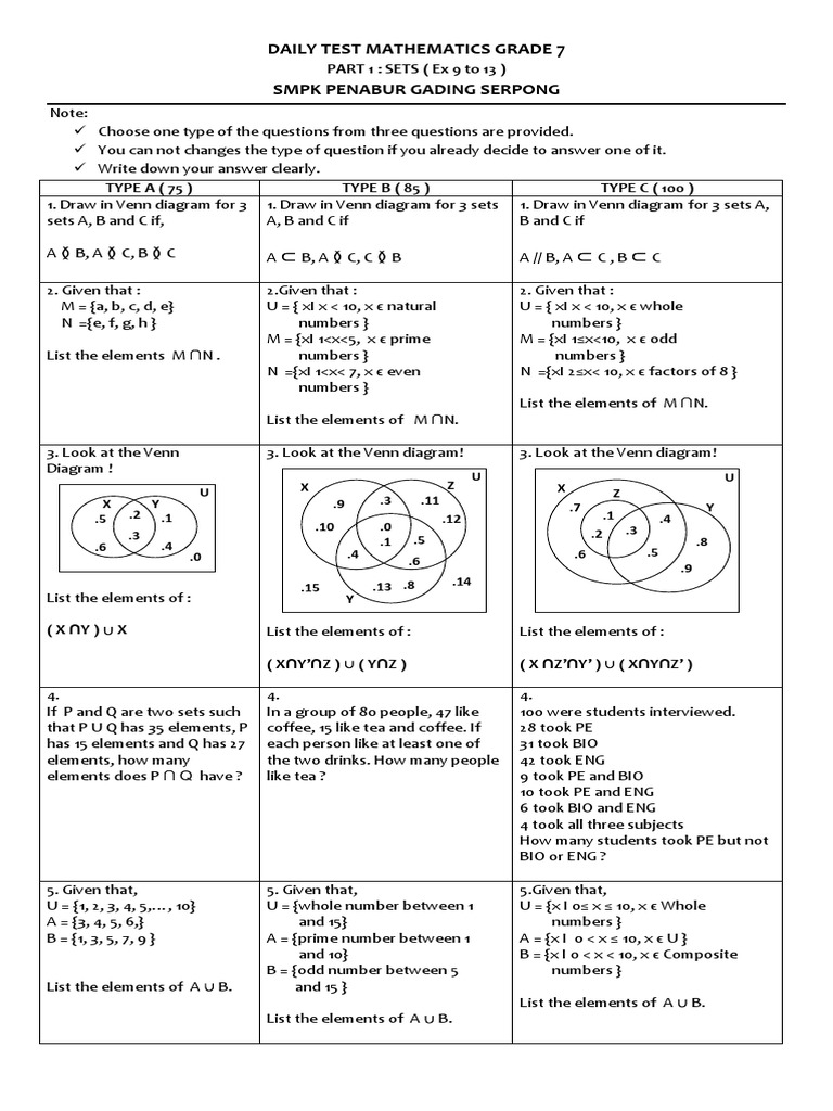 Daily Test Mathematics Grade 7 SMPK Penabur Gading Serpong: PART 1 ...
