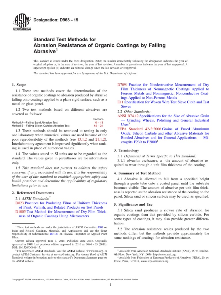 Abrasion Resistance Test & ASTM D968 | PDF | Sand | Abrasive