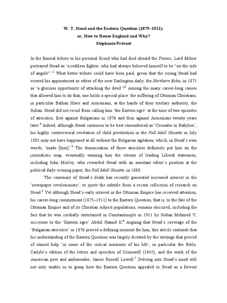 W. T. Stead and The Eastern Question (1875-1911) Or, How To Rouse ...