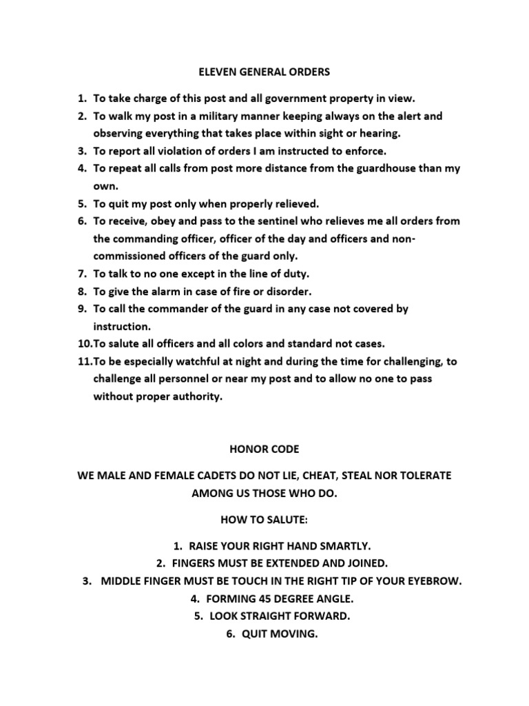 Eleven General Orders | PDF