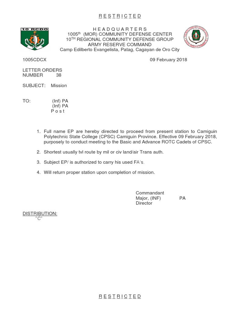 Travel Order | PDF | Army | Military Science