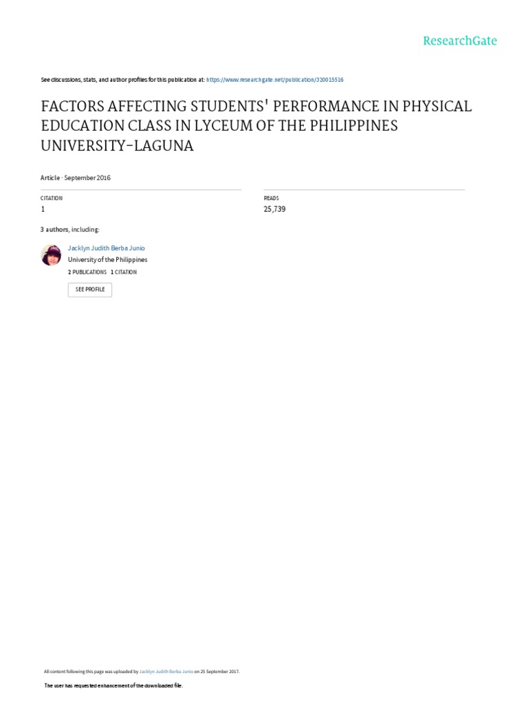 Factors Affecting Students Performance in Physical Education Class in ...
