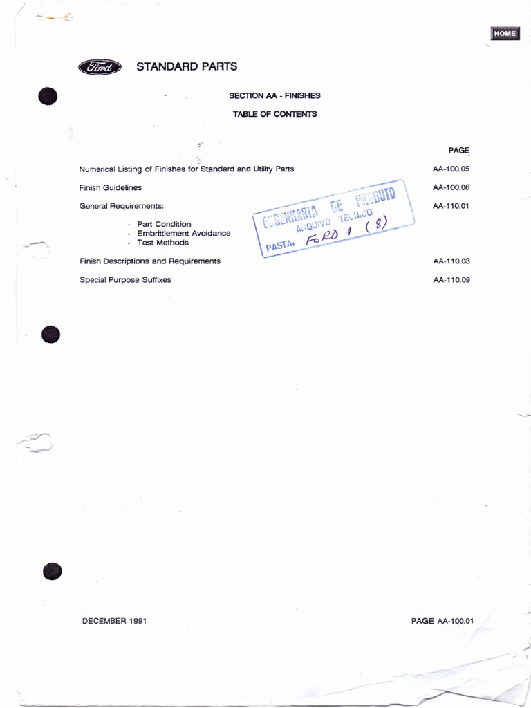 Lista de Revestimentos - Ford Standard Parts - Finish Guidelines | PDF ...