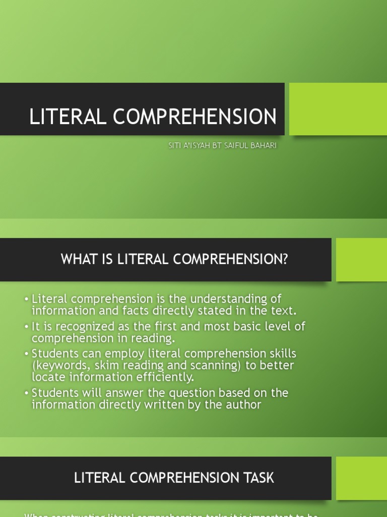 Literal Comprehension | PDF | Reading Comprehension | Pedagogy
