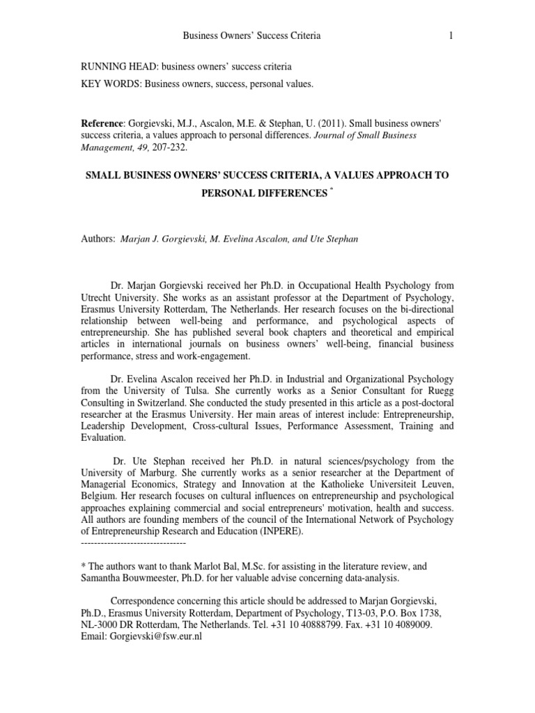 Small Business Owner's Success | PDF | Entrepreneurship | Goal