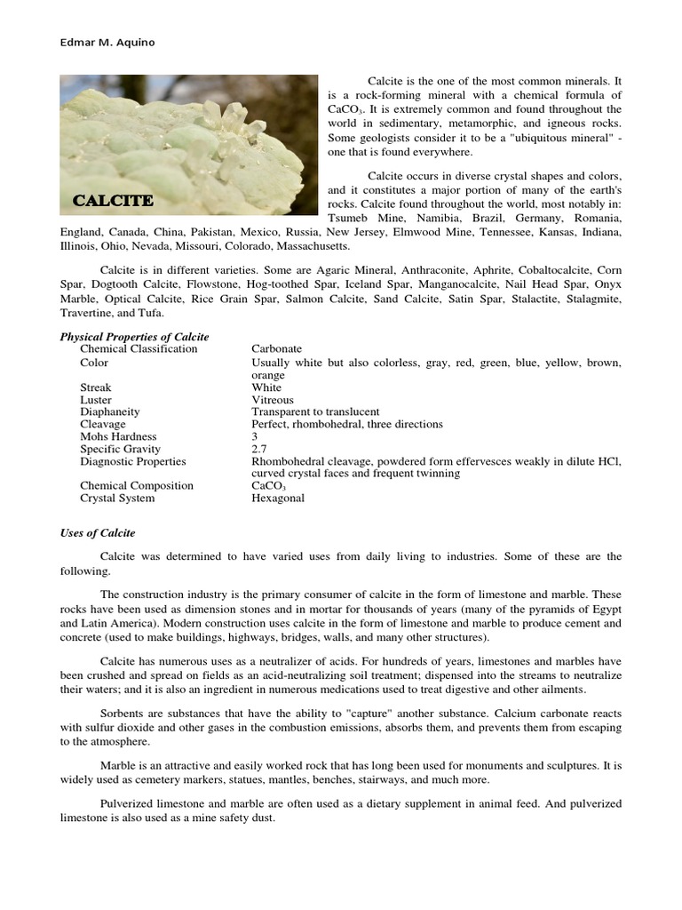 Edmar M. Aquino: Physical Properties of Calcite | PDF | Calcite | Marble