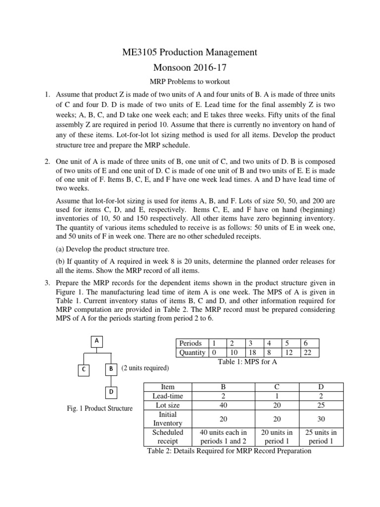 MRP Problem To Workout | PDF | Industries | Systems Science