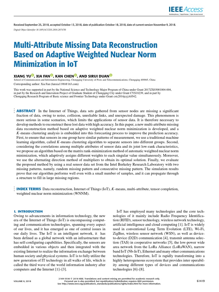 Multi-Attribute Missing Data Reconstruction Based On Adaptive Weighted Nuclear Norm Minimization ...