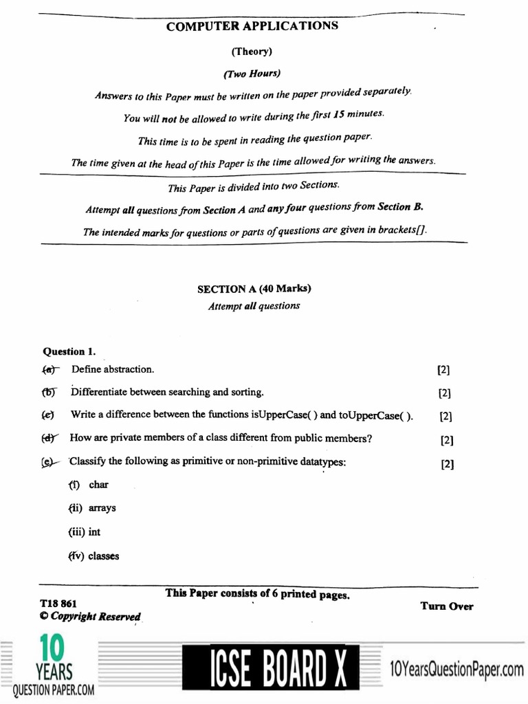ICSE 2018 Computer Applications Class X | PDF
