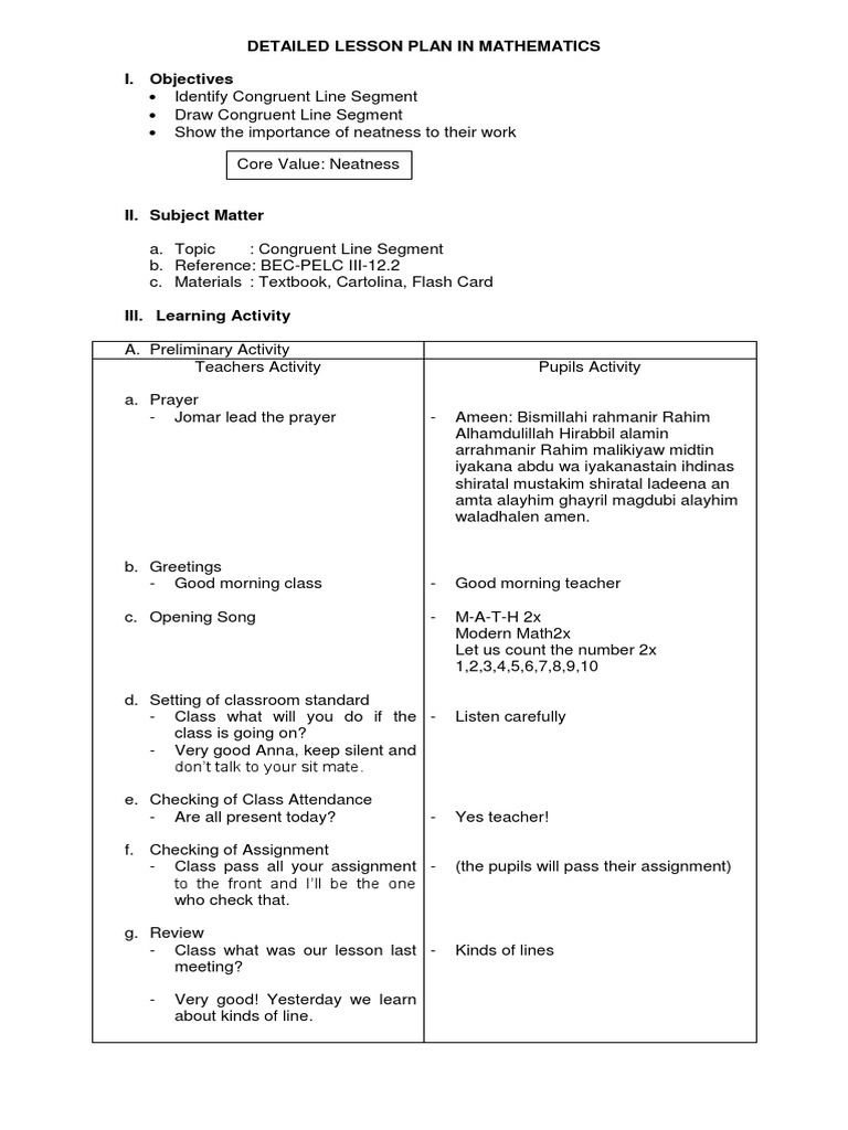 Detailed Lesson Plan in Mathematics 1 | PDF | Pedagogy | Teaching