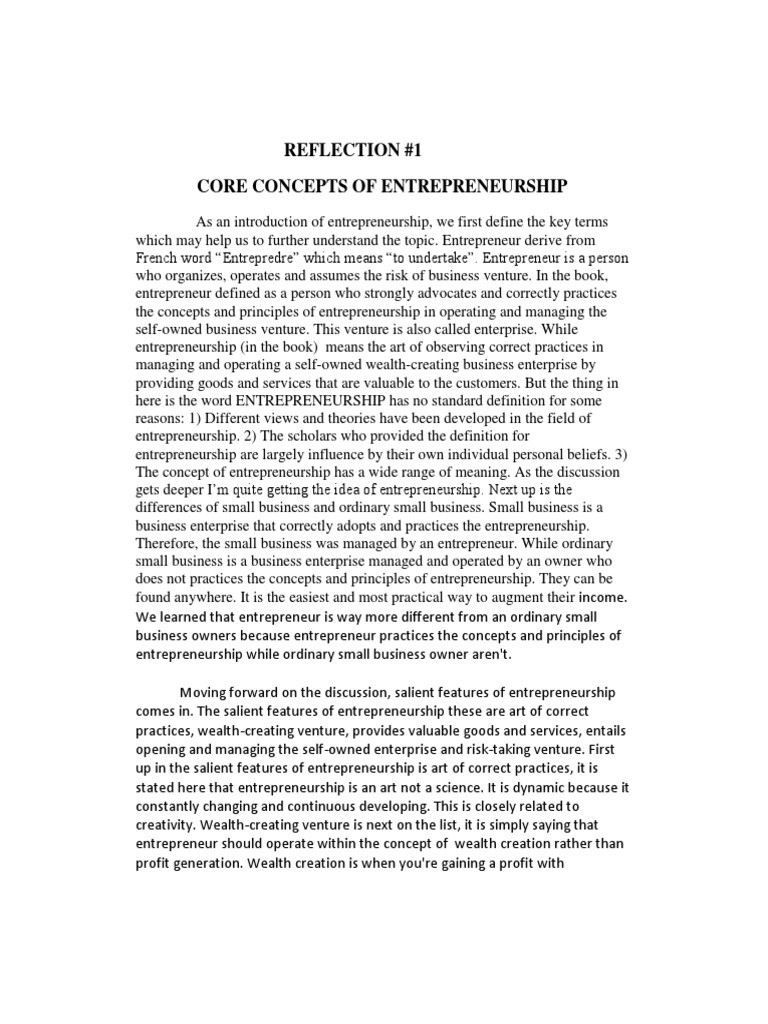Reflection #1 Core Concepts of Entrepreneurship | PDF ...