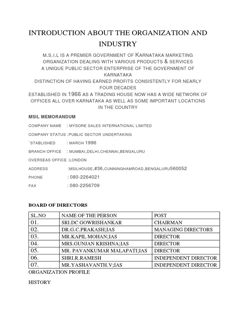 Introduction About The Organization and Industry | PDF | Retail ...