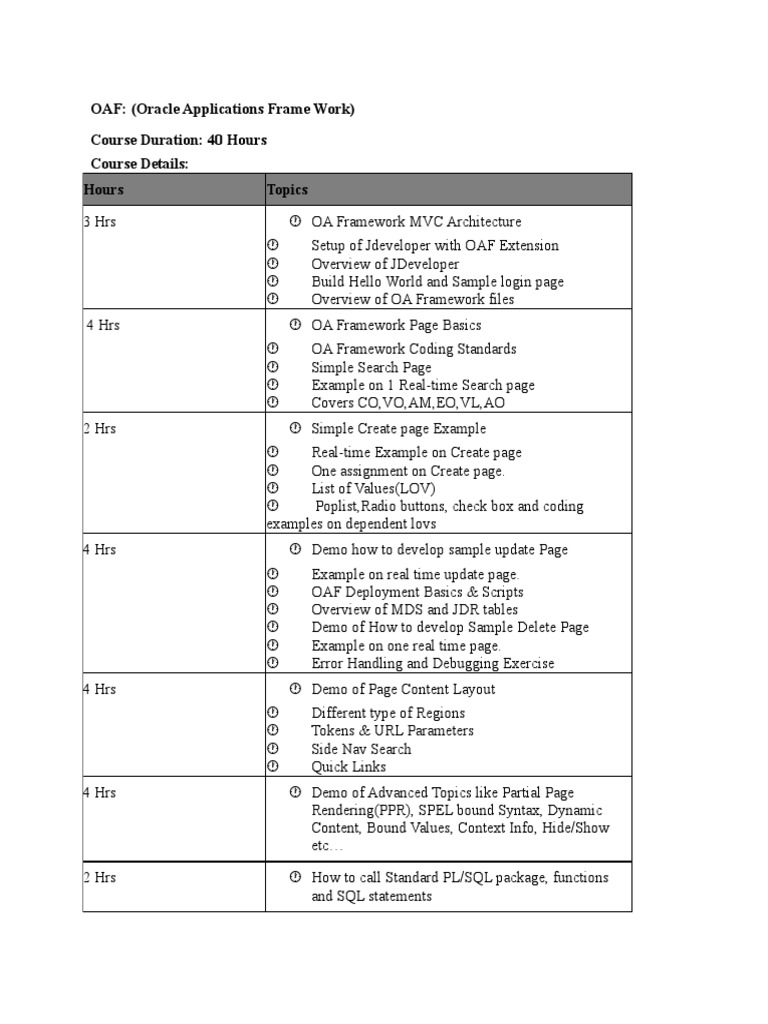 Oa Framework Training Contents Pdf Computing Pl Sql