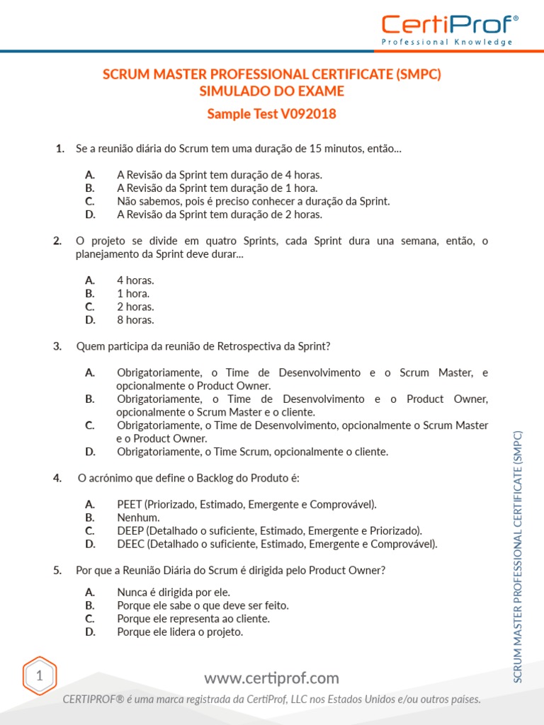 Scrum Master PT Mock Exam 1 V092018A PDF | PDF | Scrum (desenvolvimento ...
