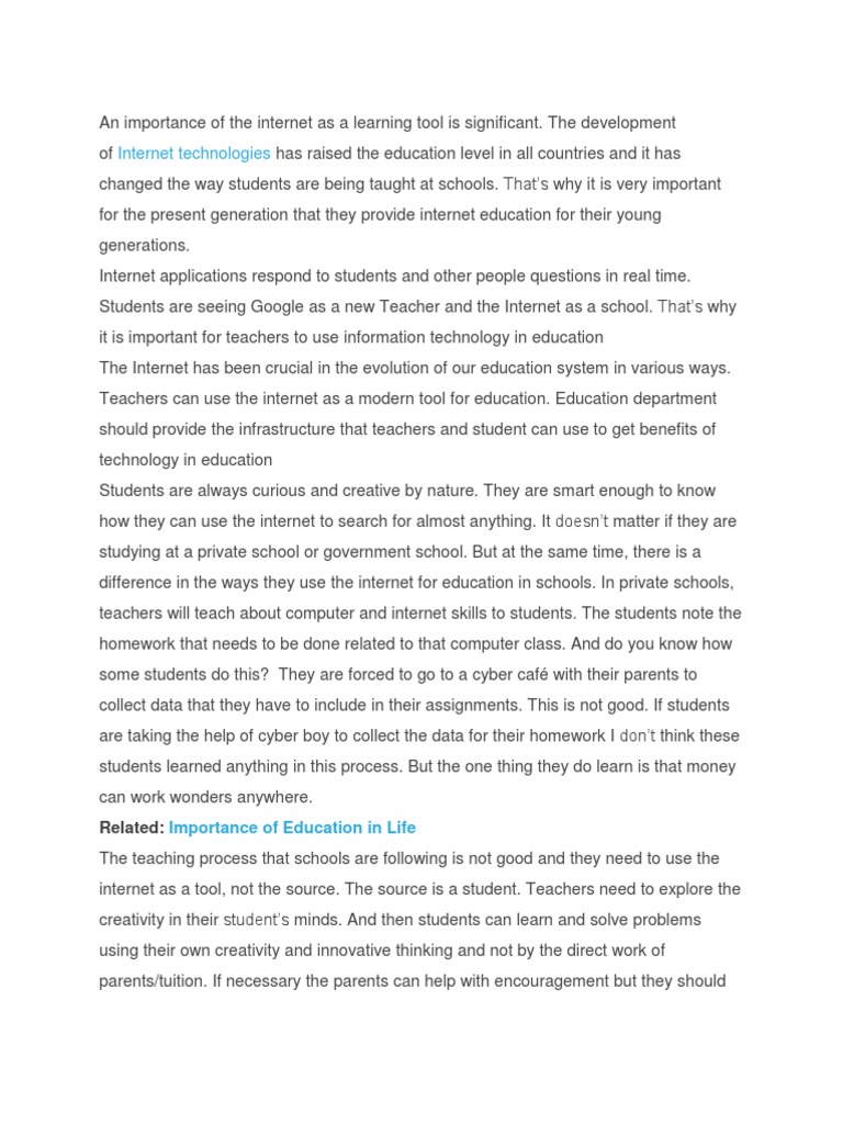 Internet Technologies: Importance of Education in Life | PDF | Homework ...