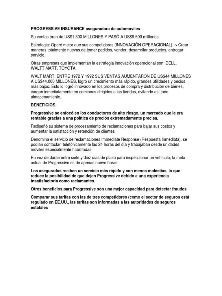 PROGRESSIVE INSURANCE Aseguradora de Automóviles | PDF | Innovación ...