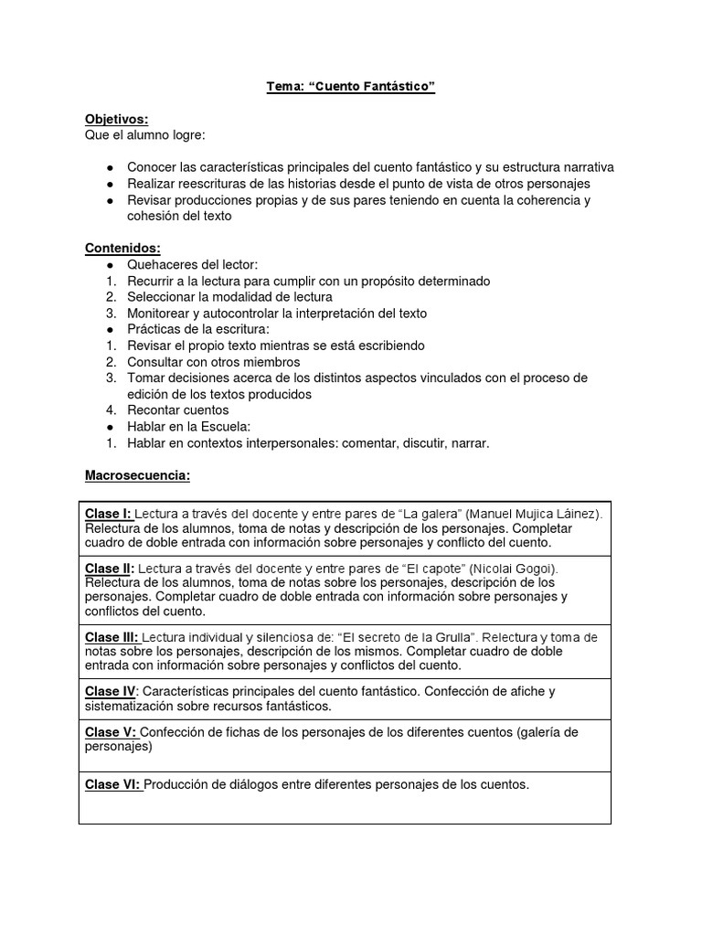 Hojas De Trabajo De Comprensión Lectora De Cuentos Fantásticos