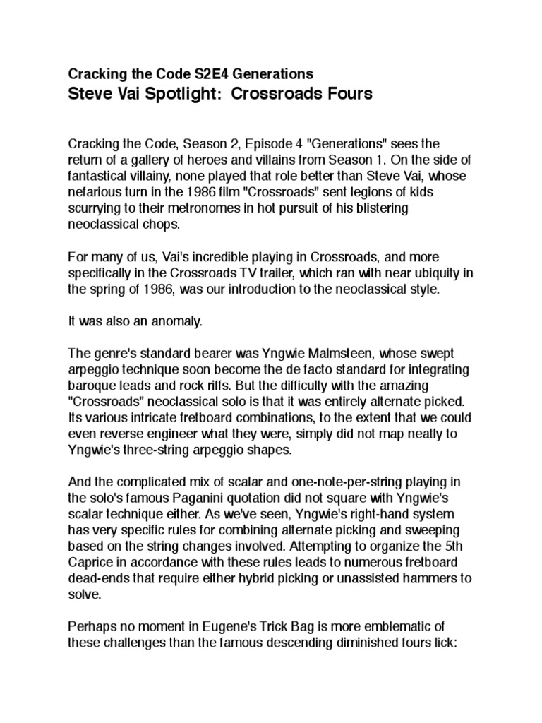 Steve Vai Spotlight: Crossroads Fours: Cracking The Code S2E4 Generations | PDF | String ...