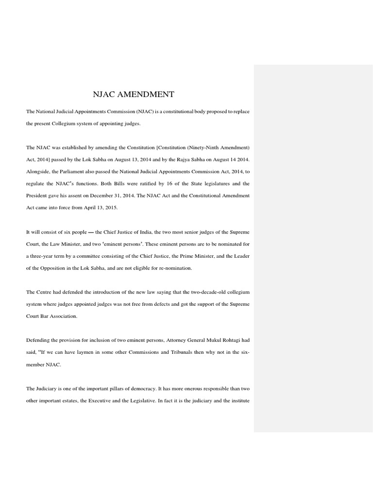 Njac Amendment | PDF | Supreme Court Of India | Supreme Courts