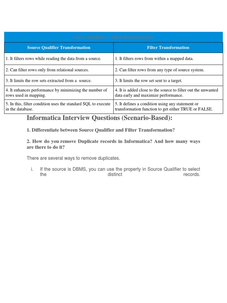 Informatica Interview Questions (Scenario-Based) :: Source Qualifier Transformation Filter ...