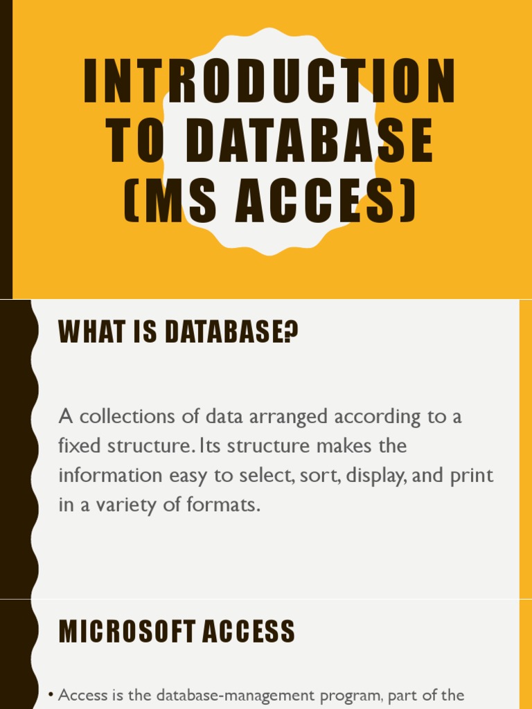 Introduction To Database | PDF | Microsoft Access | Visual Basic For Applications