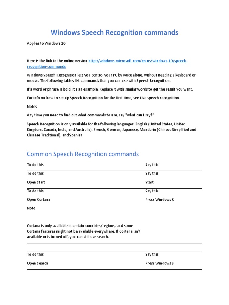 Windows Speech Recognition Commands | PDF | Computer Keyboard | Letter Case