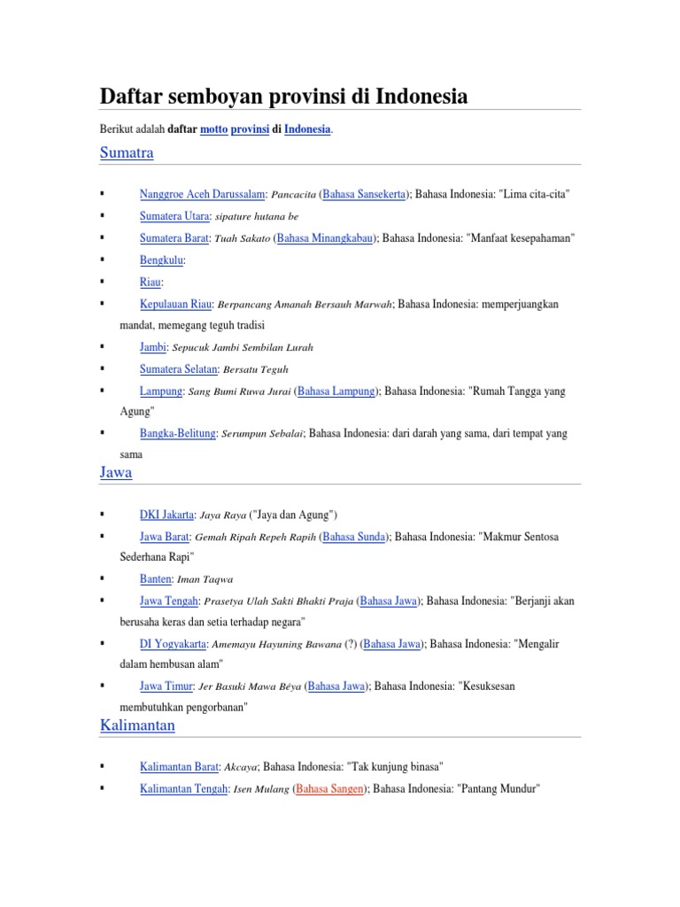 Daftar Semboyan Provinsi Di Indonesia | PDF