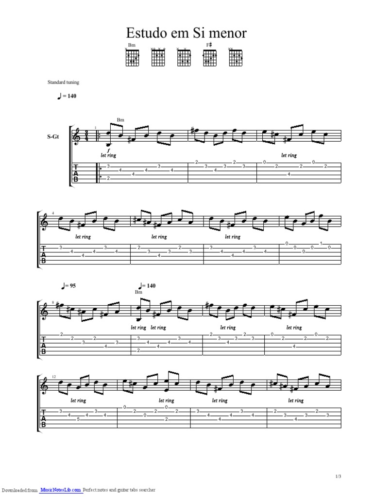 Fernando Sor-Estudio em Si Menor | PDF | Pitch (Music) | Guitar Family Instruments