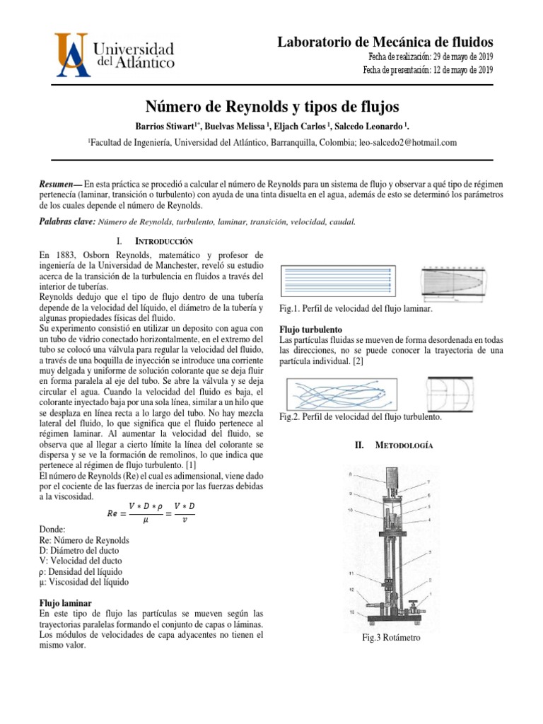Informe de Reynolds | Descargar gratis PDF | Numero Reynolds | Flujo laminar