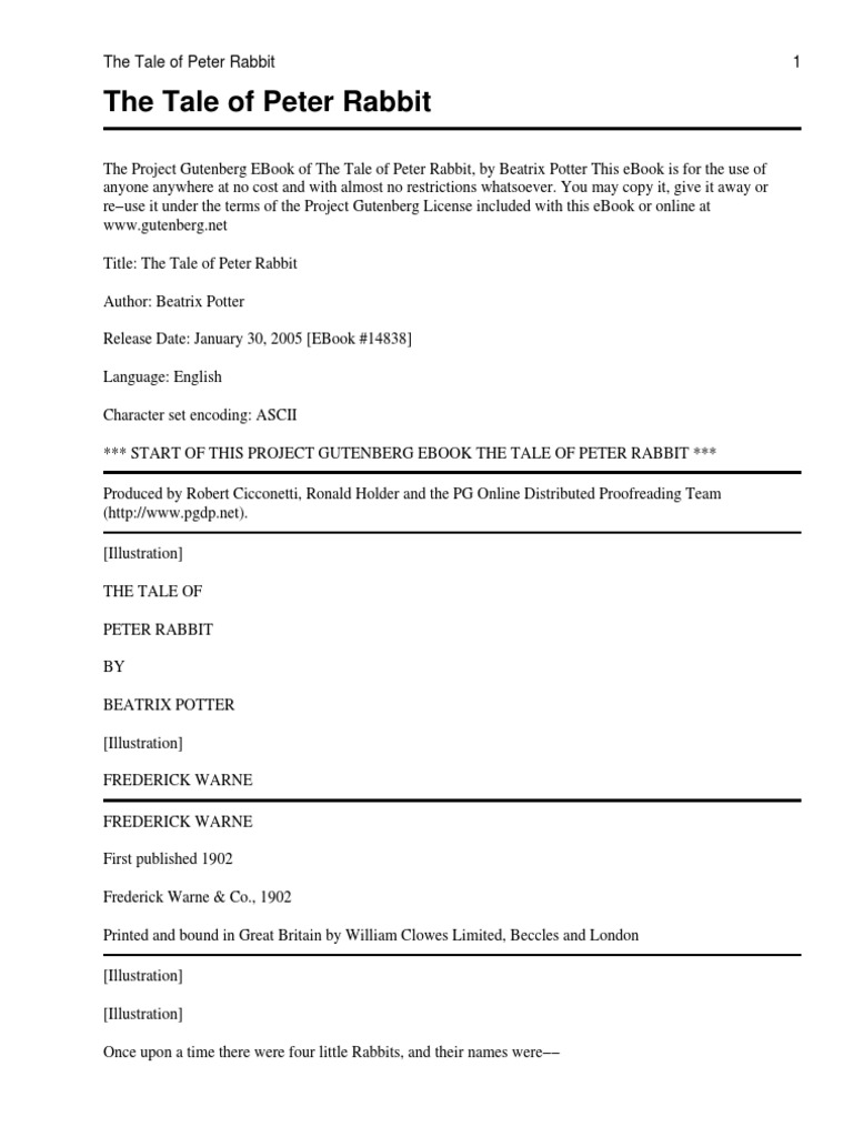 Beatrix Potter - Tale of Peter Rabbit | PDF | Project Gutenberg | Peter ...