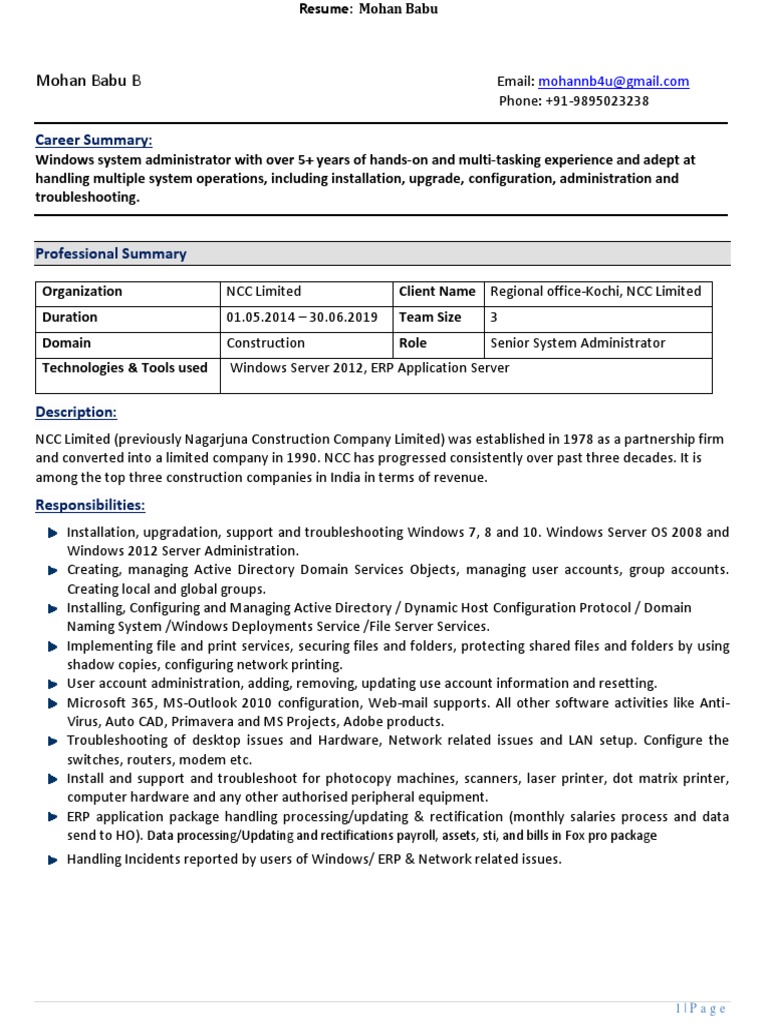 Windows System Administrator Resume | PDF | Active Directory | Group Policy