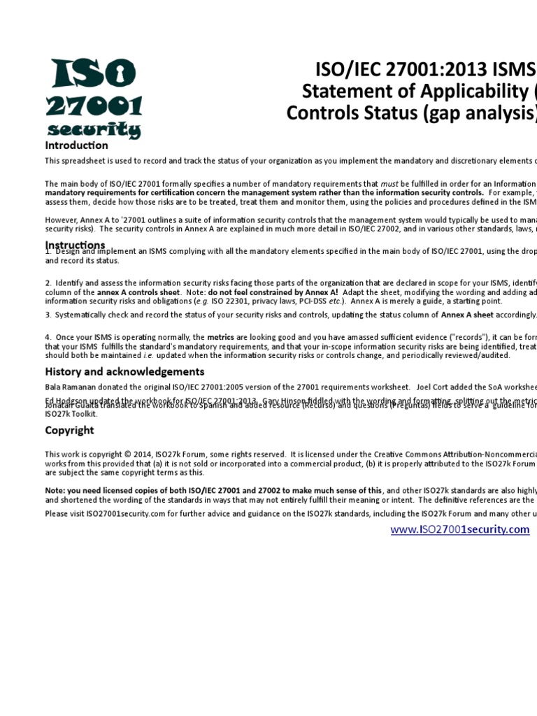 ISO27k ISMS and Controls Status With SoA and Gaps Spanish | PDF ...