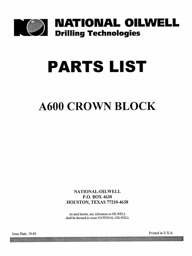 A600 Crown Block Part List | PDF