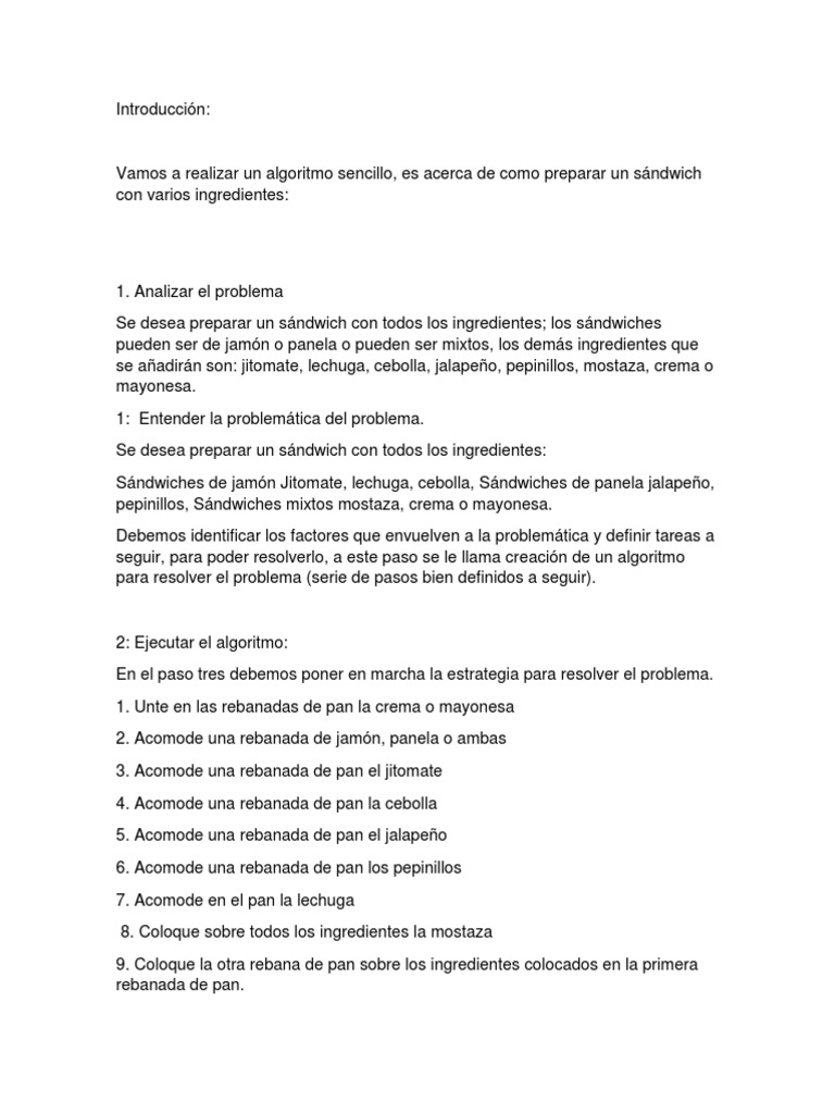 Cómo preparar un sándwich paso a paso: Un algoritmo sencillo para ...