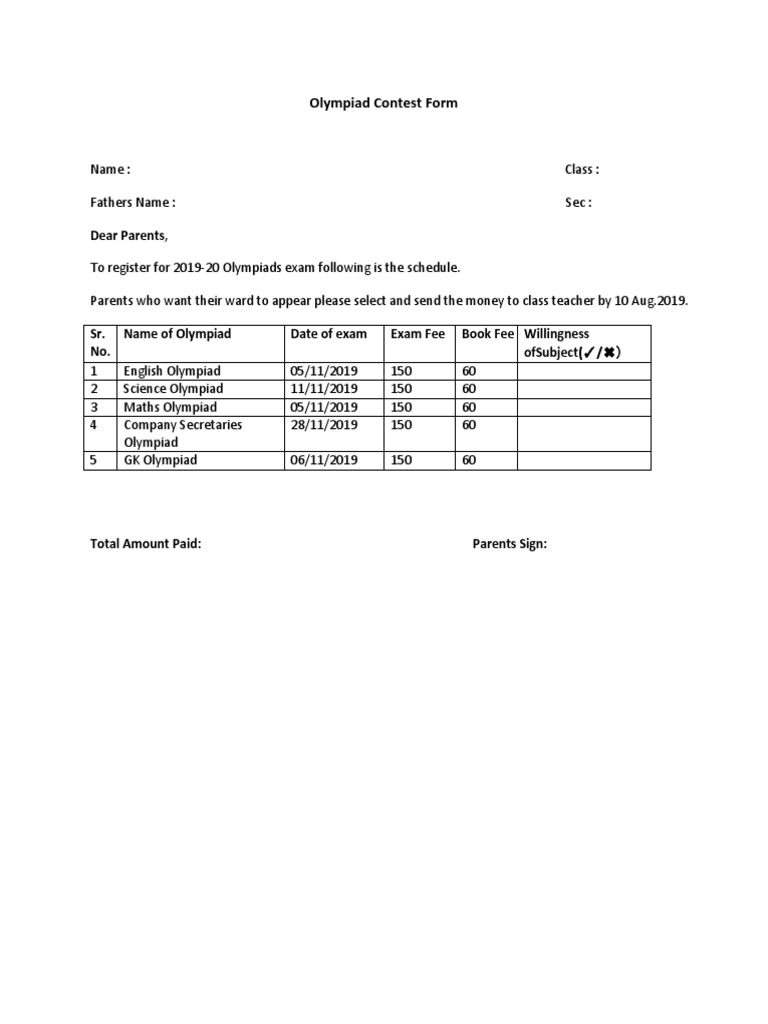 Olympiad Contest Form | PDF