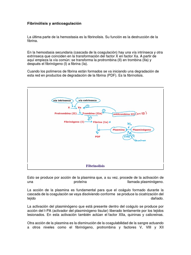 Fibrinolisis y Anticoagulación Esencial | PDF | Coagulación | Hemostasia